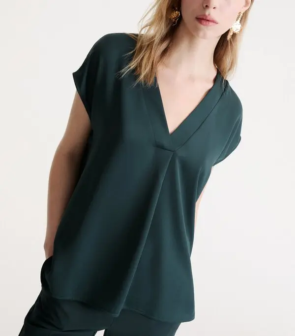 Marella Satin V-neck Blouse - Navy