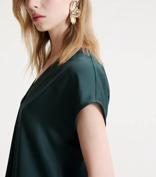 Marella Satin V-neck Blouse - Navy