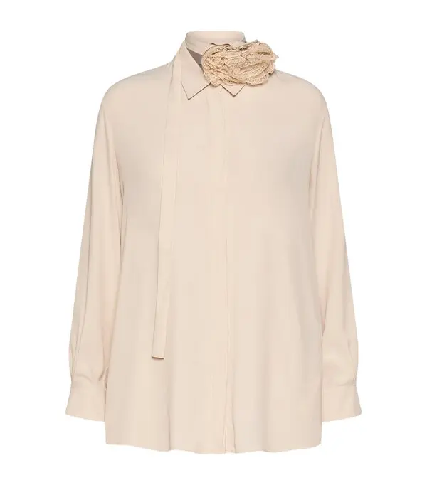 Marella Crepe De Chine Flower-detail Shirt - Beige