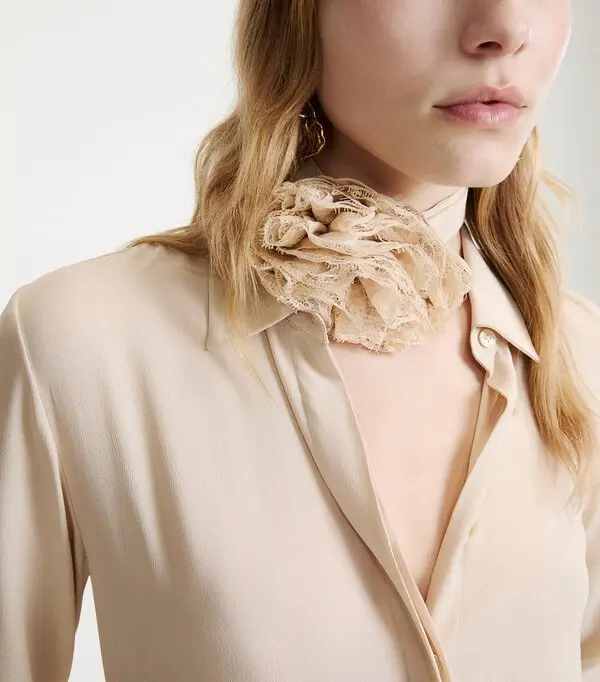 Marella Crepe De Chine Flower-detail Shirt - Beige