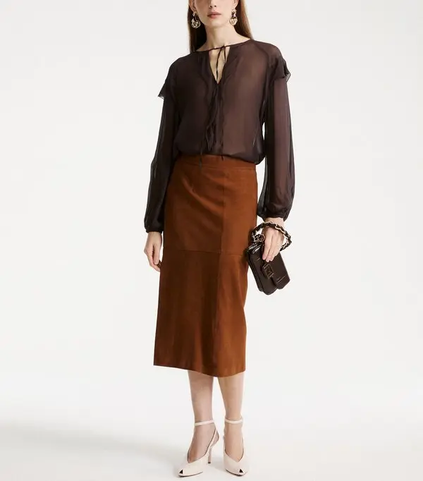 Marella Crepon Sheer Ruffle Blouse