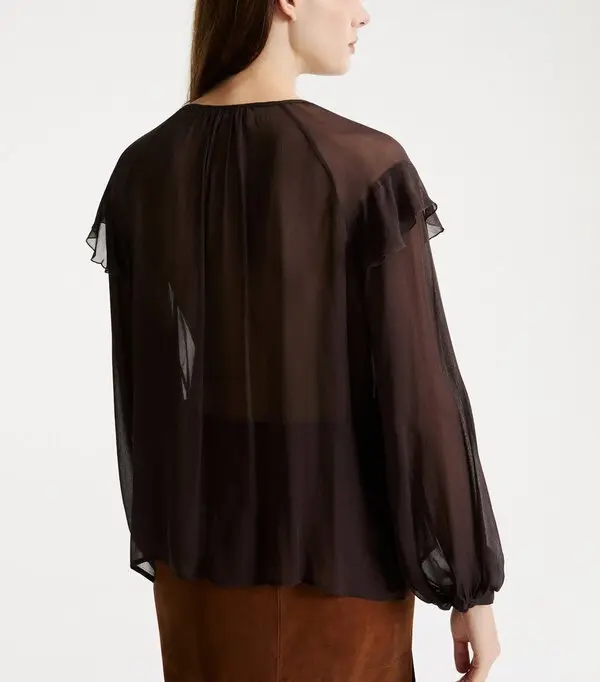 Marella Crepon Sheer Ruffle Blouse