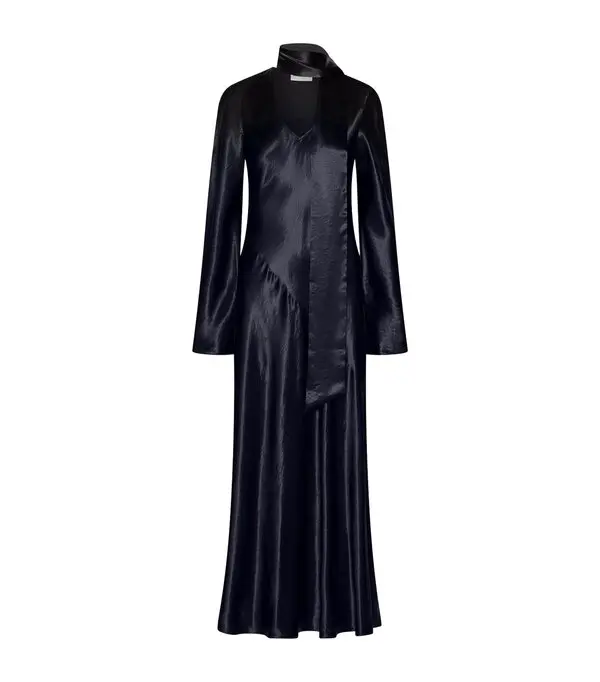 Marella Satin V-neck Maxi Dress - Navy