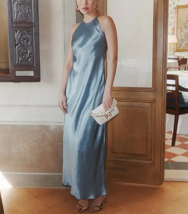 Marella Satin Halterneck Maxi Dress - Blue