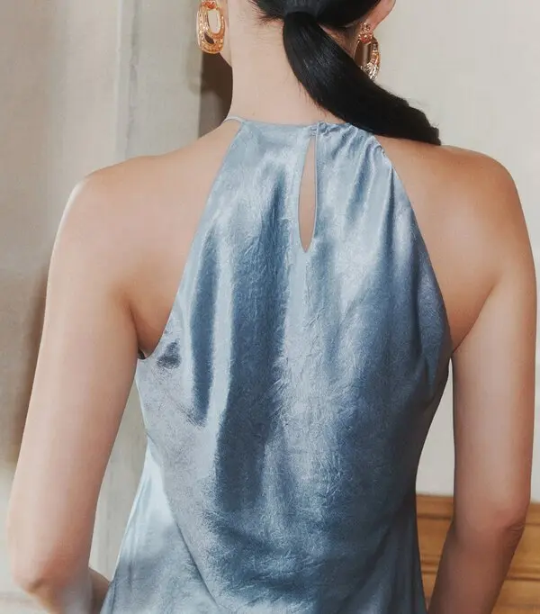 Marella Satin Halterneck Maxi Dress - Blue