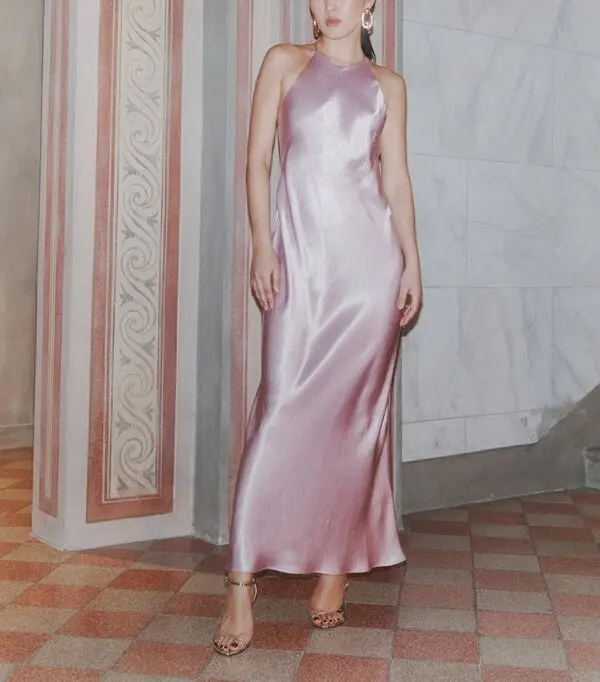 Marella Satin Halterneck Maxi Dress - Pink