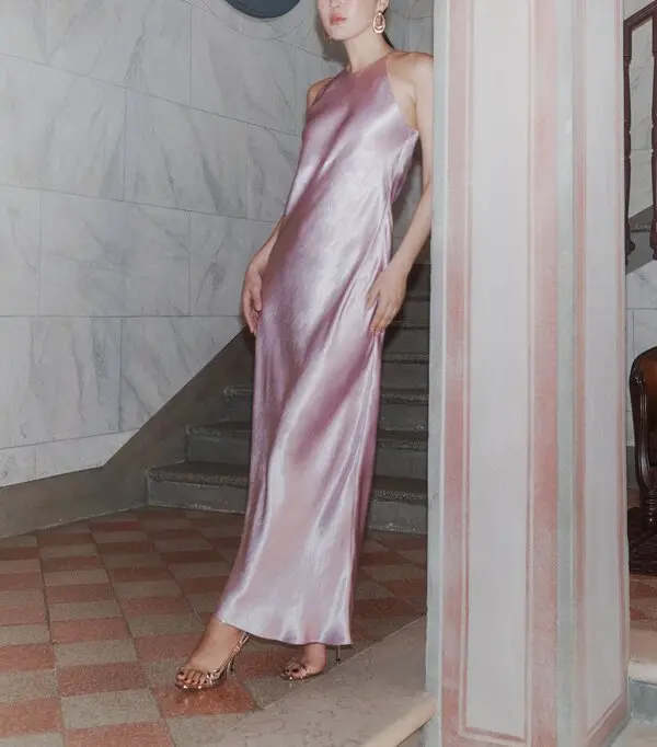 Marella Satin Halterneck Maxi Dress - Pink