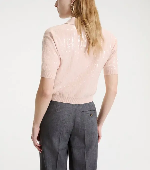 Marella Sequinned Polo Sweater - Pink