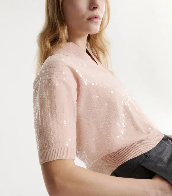 Marella Sequinned Polo Sweater - Pink