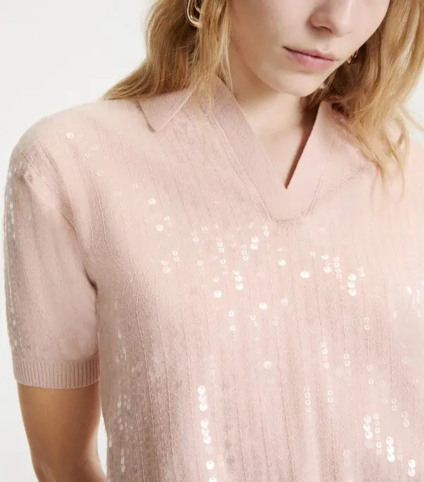 Marella Sequinned Polo Sweater - Pink