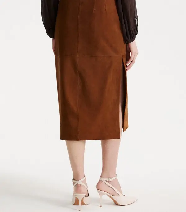 Marella Suede Panelled Skirt - Brown