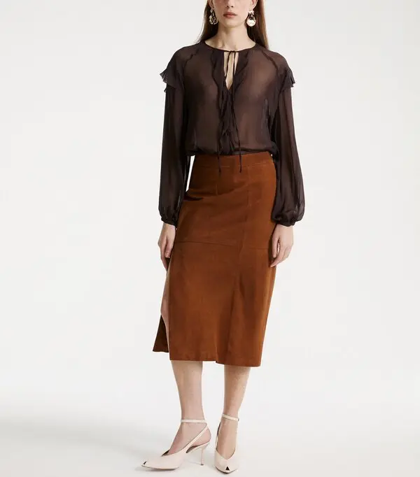 Marella Suede Panelled Skirt - Brown