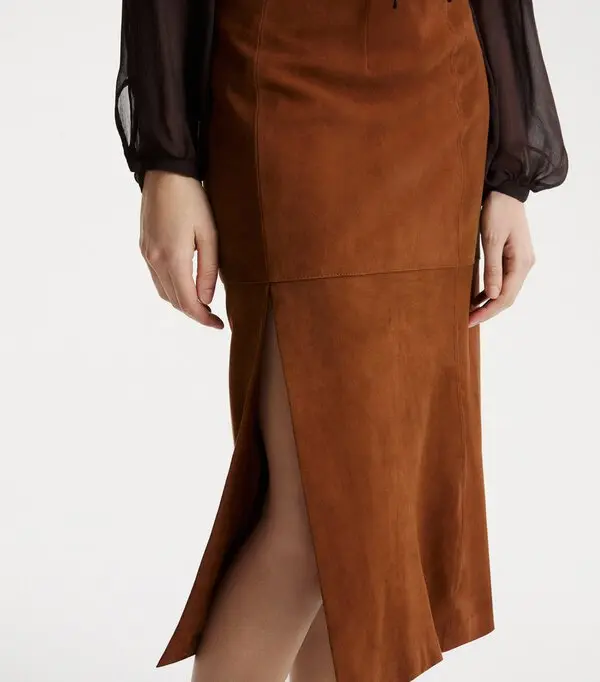 Marella Suede Panelled Skirt - Brown