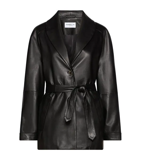 Marella Longline Belted Leather Jacket