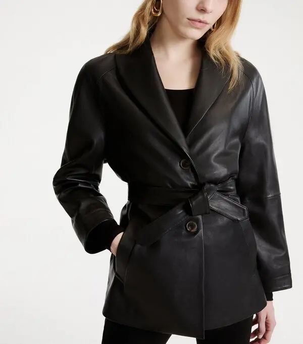 Marella Longline Belted Leather Jacket