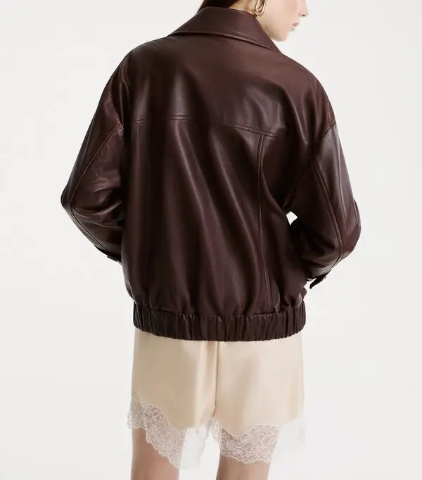Marella Leather Bomber Jacket - Burgundy