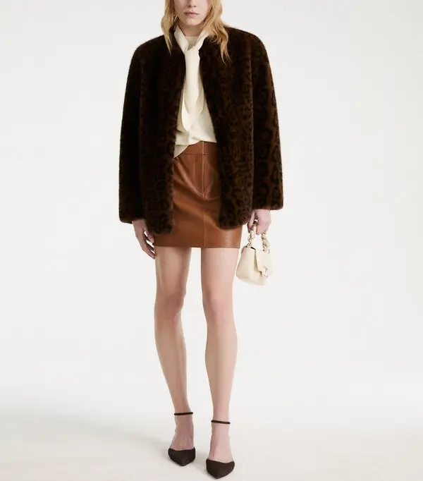 Marella Faux Fur Leopard Print Jacket
