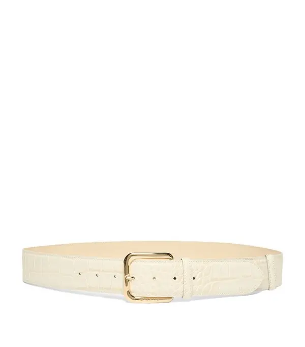 Marella Leather Croc-embossed Belt - Ivory