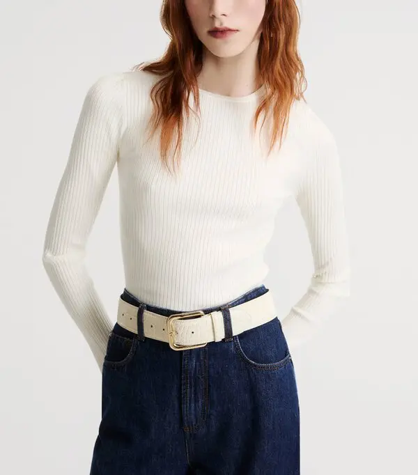 Marella Leather Croc-embossed Belt - Ivory