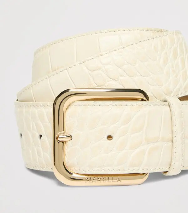 Marella Leather Croc-embossed Belt - Ivory