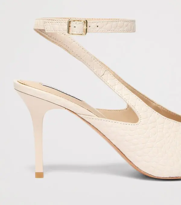 Marella Leather Croc-embossed Slingback Heels 80
