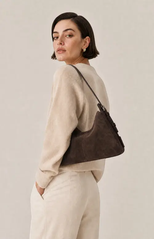 MI BOLSA LONDON Madolyn Genuine Suede Leather Shoulder Bag