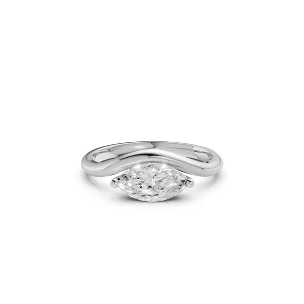 AYA FINE JEWELRY Elara Marquise Lab Grown Diamond Curved Solitaire Engagement Band Ring In Gold - White