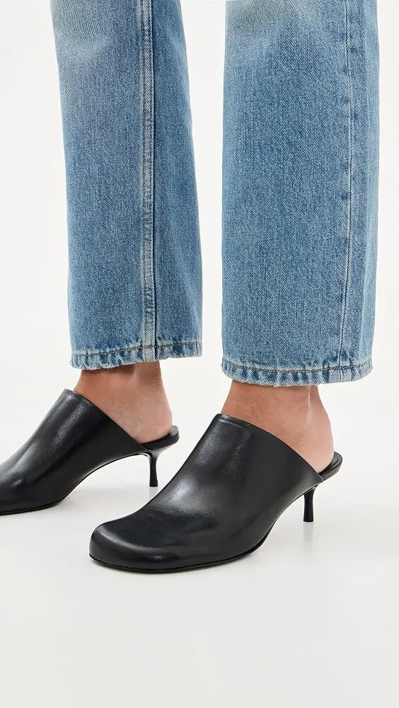 REFORMATION Phadra Heeled Mules - Black Leather