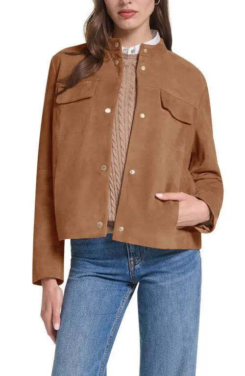 Cole Haan Convertible Collar Leather Jacket - Hazelnut