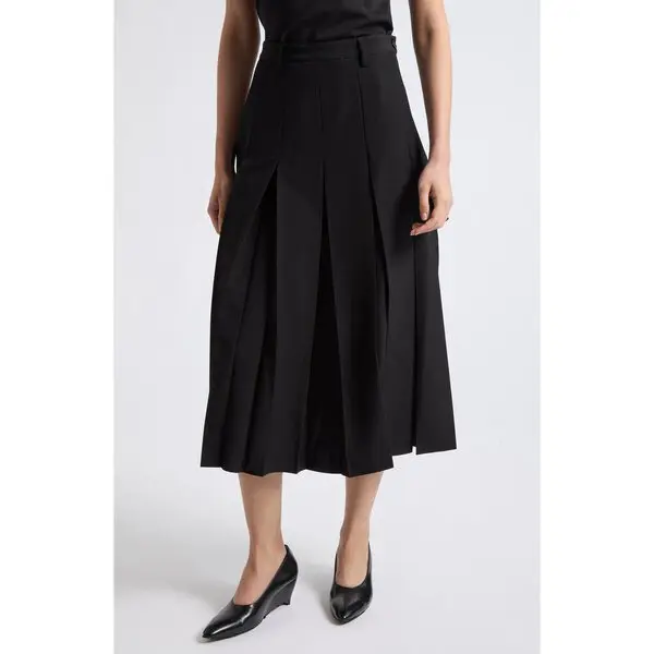 MAISON MARGIELA Pleated Virgin Wool Blend Midi Skirt - Black