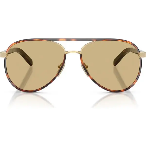 Prada 59mm Pilot Sunglasses - Tortoise Print/gold/yellow