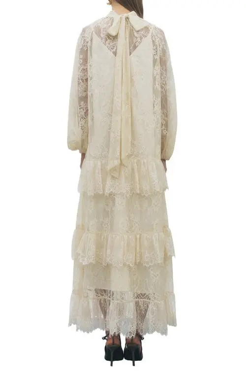 MAUDE CLUB Olympia Mock Neck Lace Maxi Dress