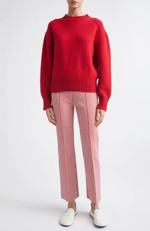 HIGH SPORT Seersucker Kick Flare Pants - Ivory/red
