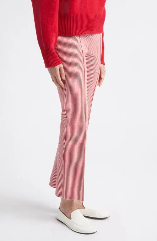 HIGH SPORT Seersucker Kick Flare Pants - Ivory/red