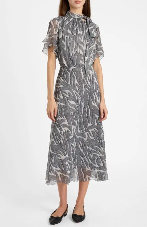 Santorelli Sabrina Tie Neck Short Sleeve Midi Dress
