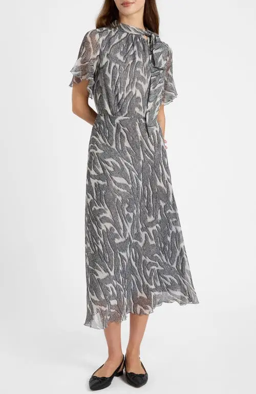 Santorelli Sabrina Tie Neck Short Sleeve Midi Dress