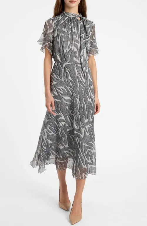 Santorelli Sabrina Tie Neck Short Sleeve Midi Dress