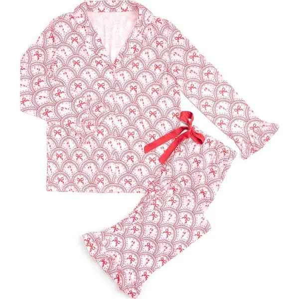 SWEET WINK Candy Cane Scallop Christmas Two-piece Set