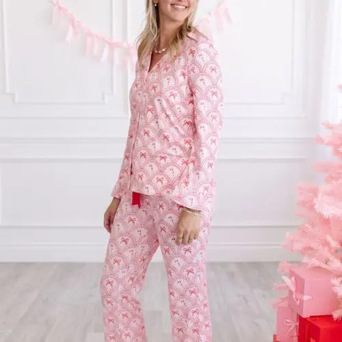 SWEET WINK Candy Cane Scallop Christmas Two-piece Set