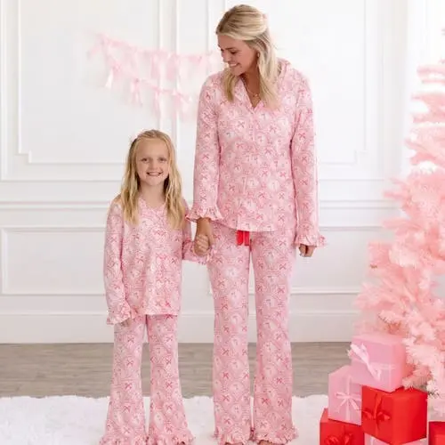 SWEET WINK Candy Cane Scallop Christmas Two-piece Set