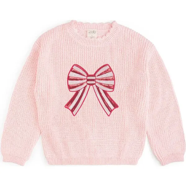 SWEET WINK Candy Cane Sequin Bow Patch Christmas Sweater
