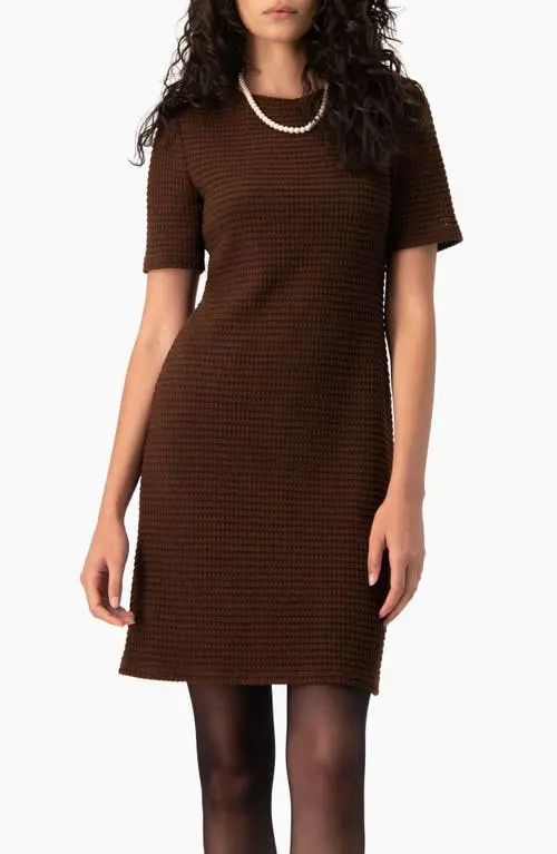 IVONNE Textured Waffle-knit Shift Short-sleeve Mini Dress