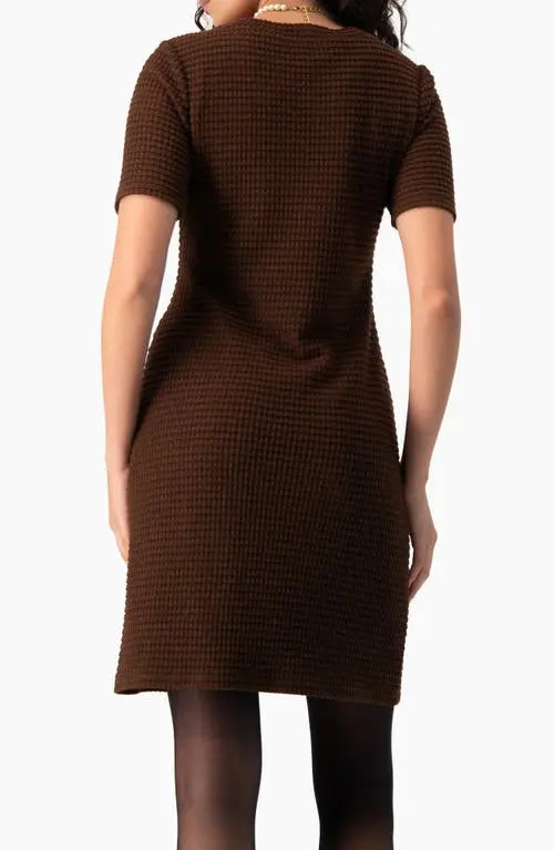 IVONNE Textured Waffle-knit Shift Short-sleeve Mini Dress