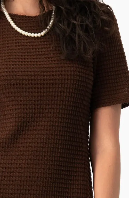 IVONNE Textured Waffle-knit Shift Short-sleeve Mini Dress