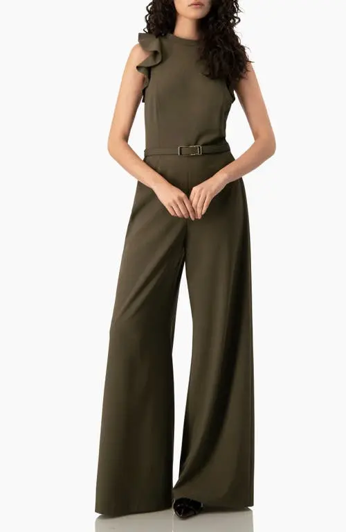 IVONNE Sleeveless Ruffle-shoulder Wide-leg Belted Jumpsuit