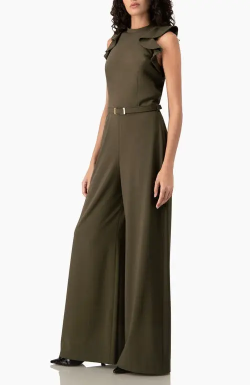 IVONNE Sleeveless Ruffle-shoulder Wide-leg Belted Jumpsuit