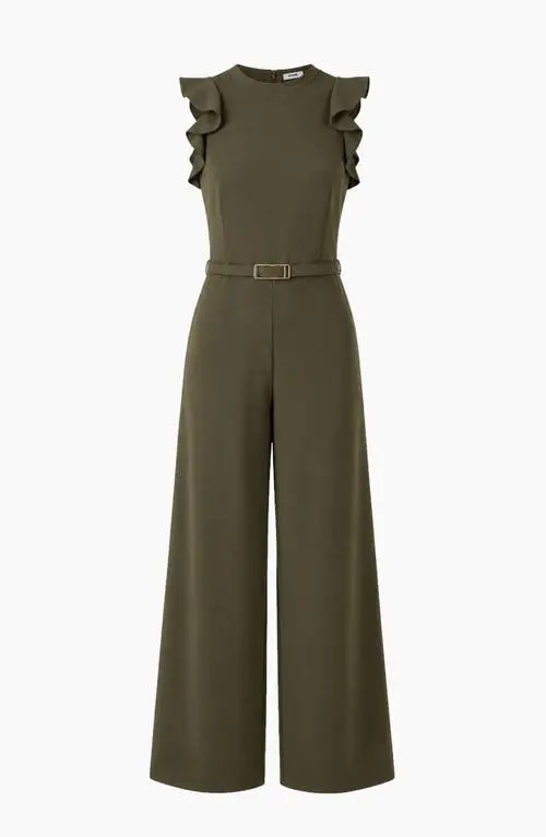 IVONNE Sleeveless Ruffle-shoulder Wide-leg Belted Jumpsuit