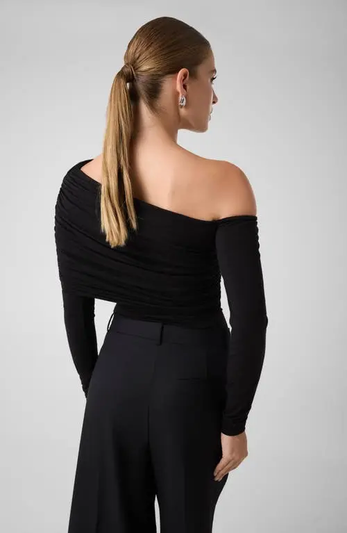 Guess Asymmetric Draped Long Sleeve Bodysuit - Jblack-black