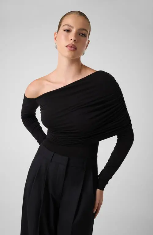 Guess Asymmetric Draped Long Sleeve Bodysuit - Jblack-black