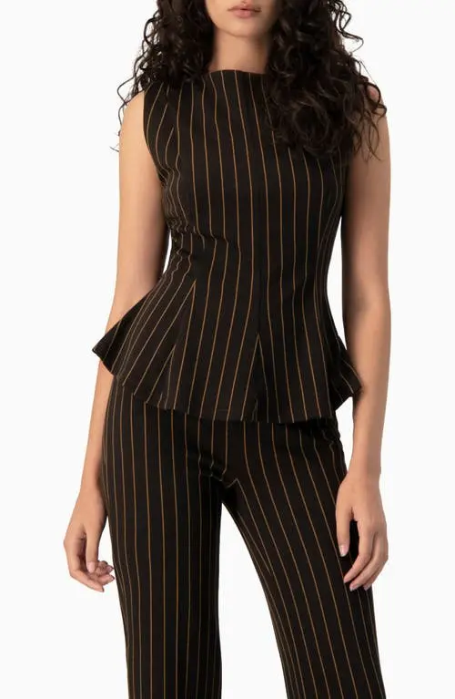 IVONNE Pinstripe Sleeveless Structured Peplum Top